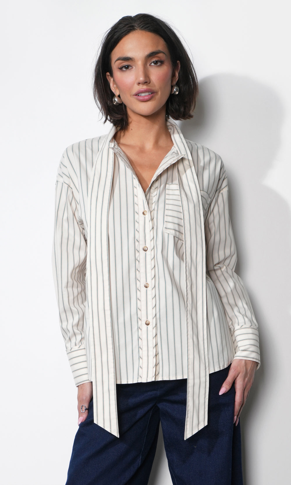 Danica Oversized Stripe Button Up Shirt | Greylin
