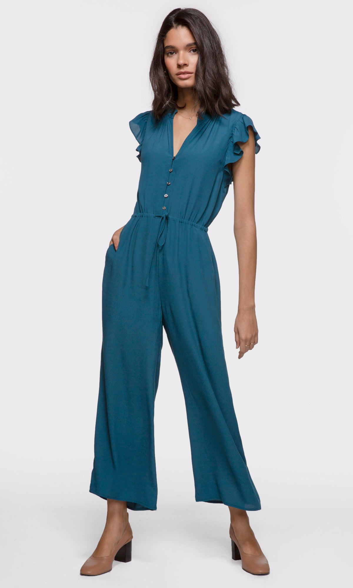 Daphne Flutter Sleeve Culotte Jumpsuit | Greylin